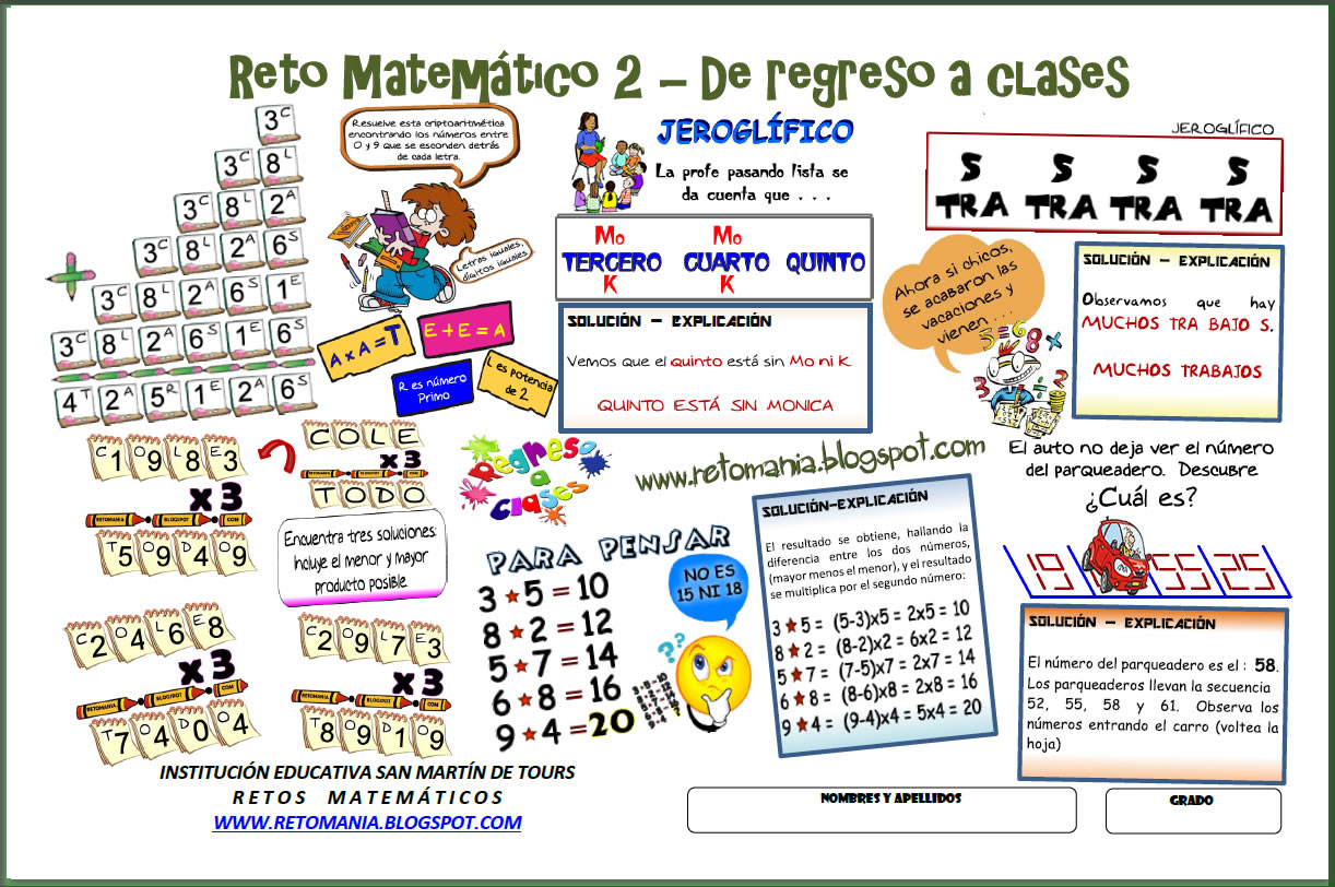 RETO MATEMÁTICO 2 - DE REGRESO A CLASES ~ RETOS MATEMÁTICOS