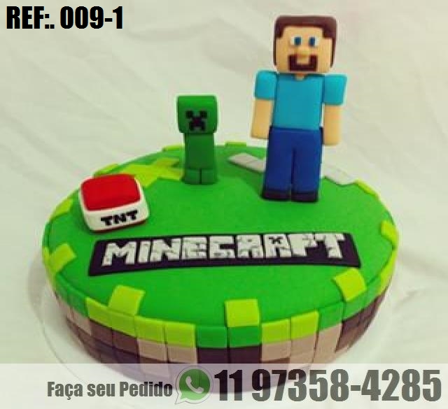 Bolo Minecraft redondo verde e TNT de Pasta Americana - Bolo de Pasta ...