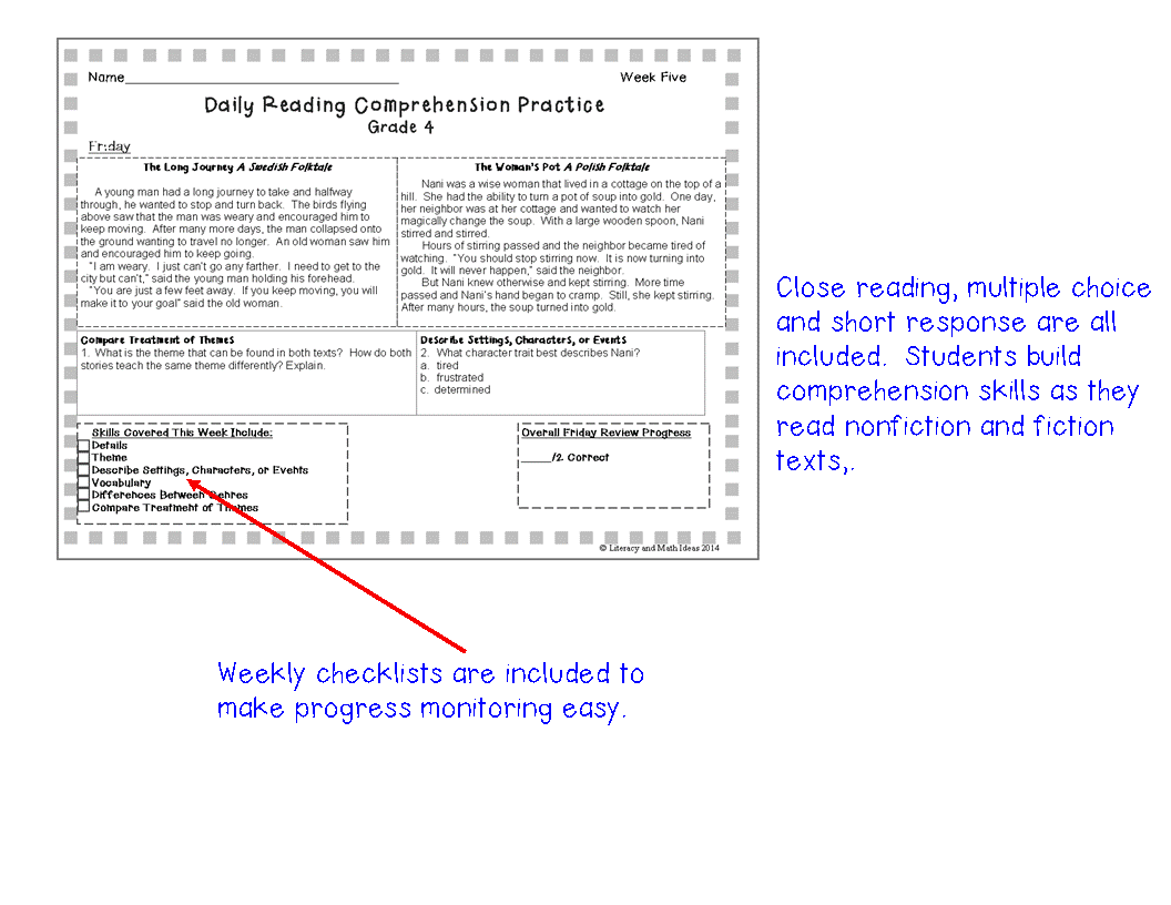 Literacy & Math Ideas: Grade 4 Daily Reading Comprehension Practice