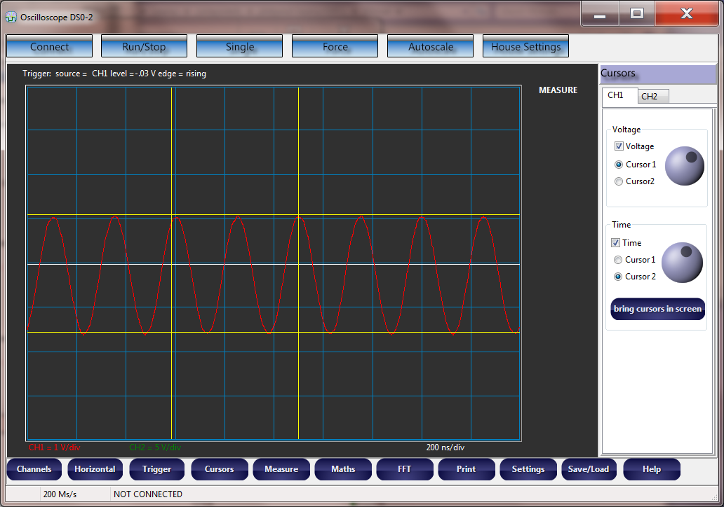 YADO Yet Another Digital Oscilloscope: Vertical and Horizontal cursors
