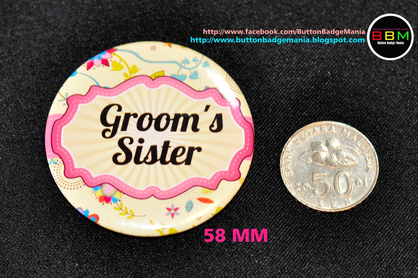 Saiz Button Badge 58MM ~ Button Badge Mania