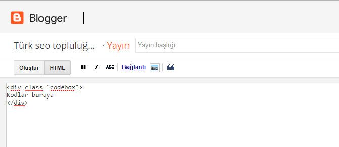 Blogger codebox kod kutusu ekleme