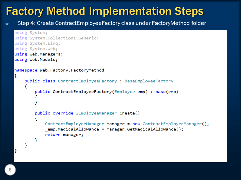 Sql server, .net and c# video tutorial: Factory Method Design Pattern