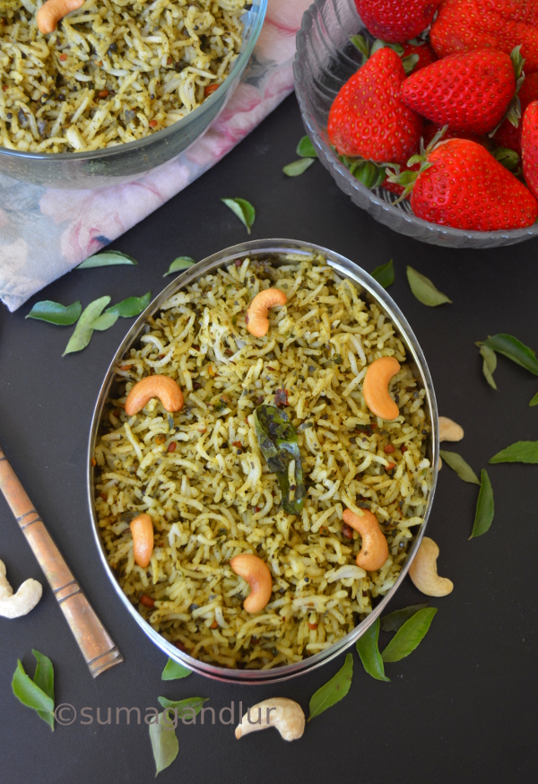 Veggie Platter: K for Kaju - Karivepaku Annam / Cashew - Curry Leaves Rice