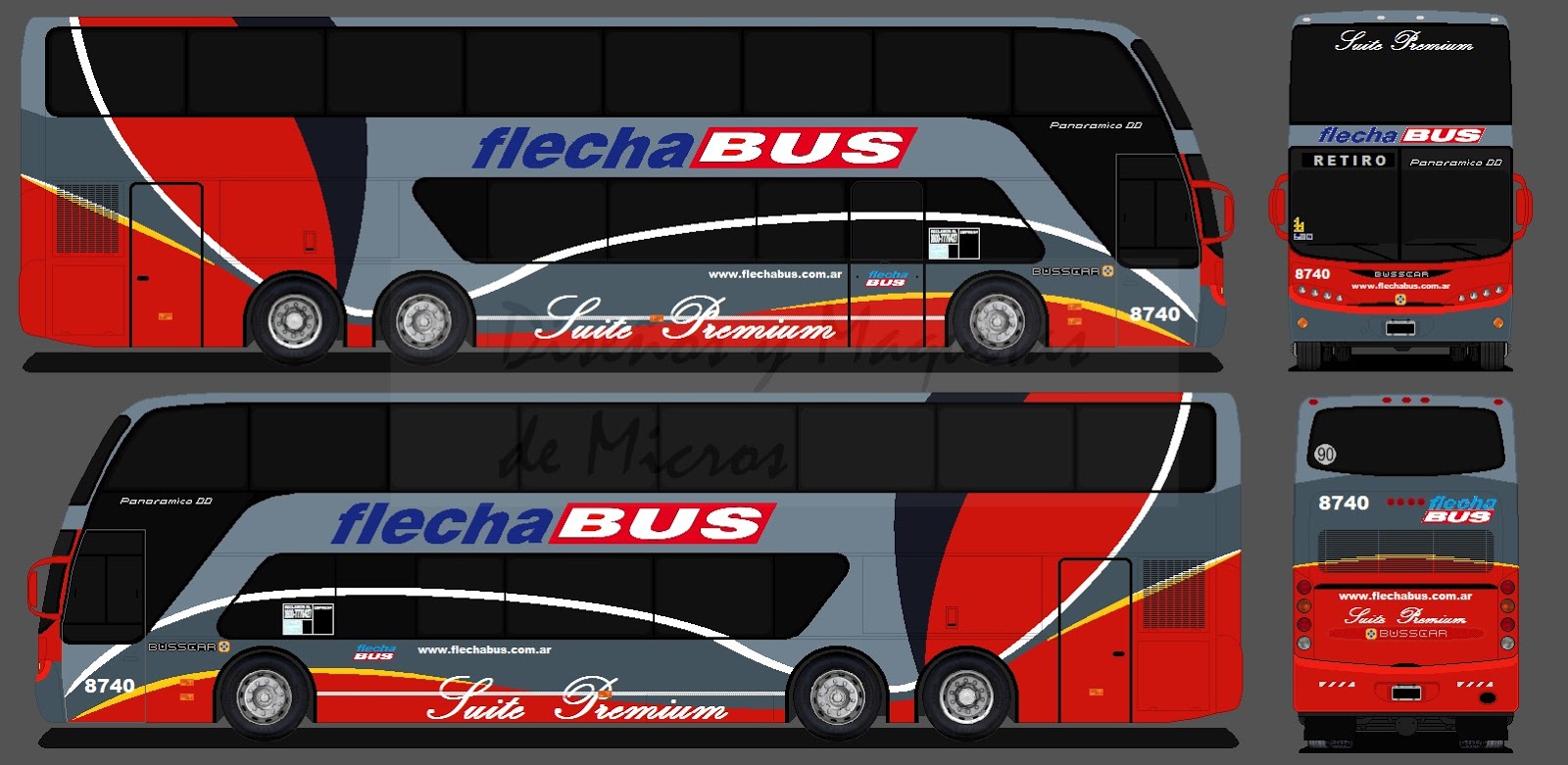Diseños y Maquetas de Micros: Busscar Panoramico DD - Flecha Bus