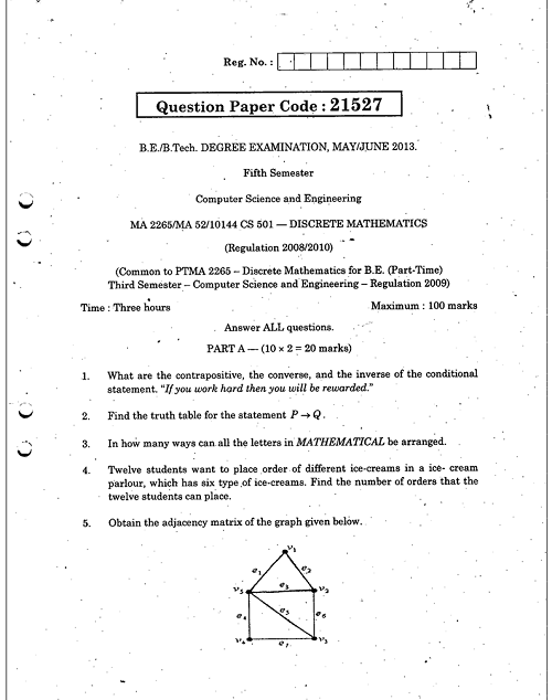 MA2265 Discrete Mathematics May June 2013 Question Paper - University ...