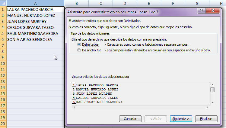 EXCEL MÁS CERCA: Texto en columnas