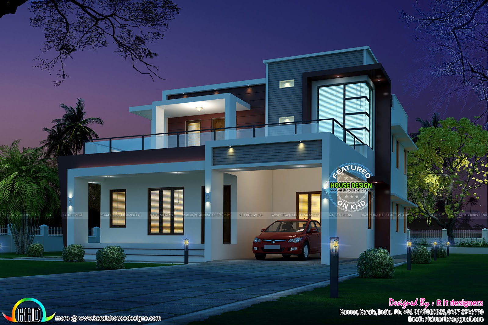 245 sq-m modern home night view - Kerala Home Design and Floor Plans ...
