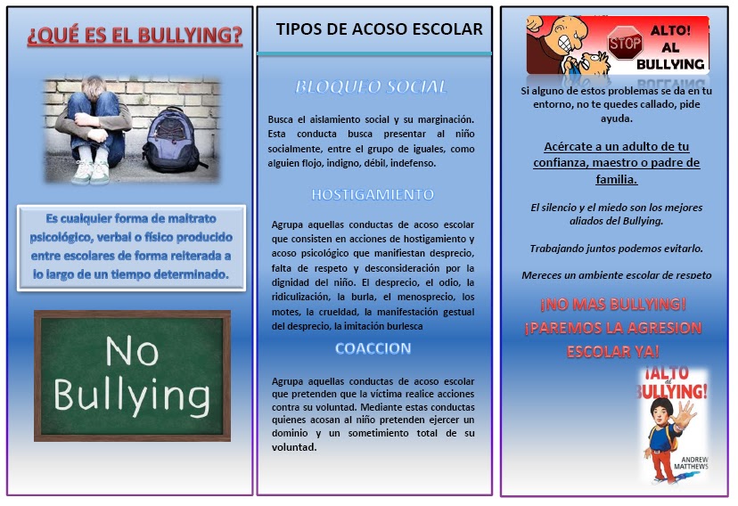 PROYECTO: EL BULLYING EN LA ESCUELA: TRIPTICO DEL PROYECTO