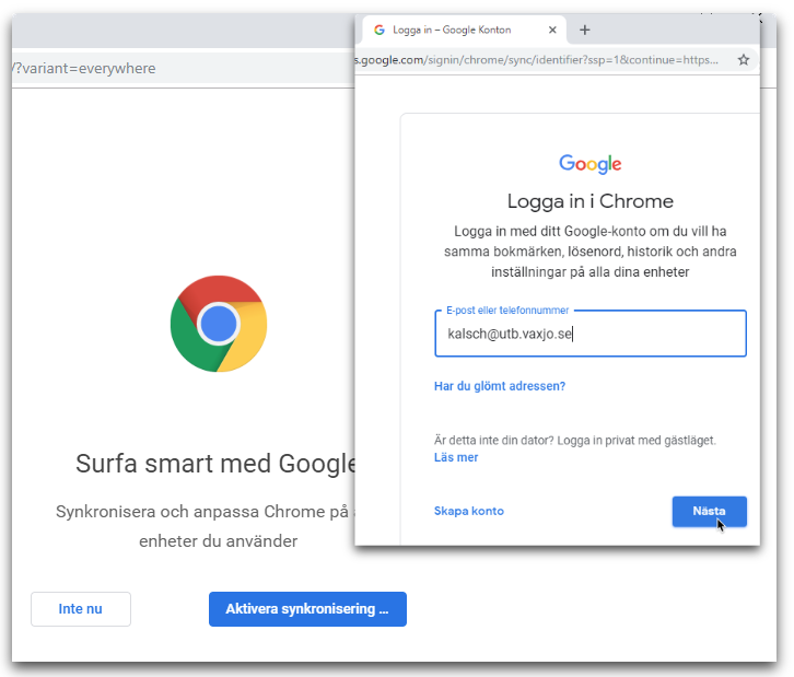 Logga in i webbläsaren Chrome
