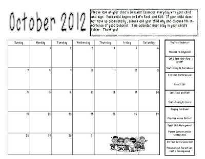 Grade 2 Happenings: October Behavior Calendar