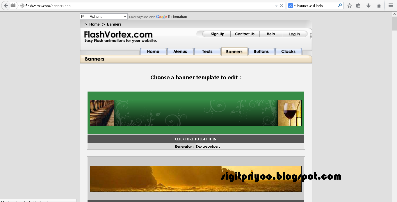 Cara Mudah Membuat Banner Online Dengan FlashVortex - Sigit Priyo | Sharing - Sharing Aja