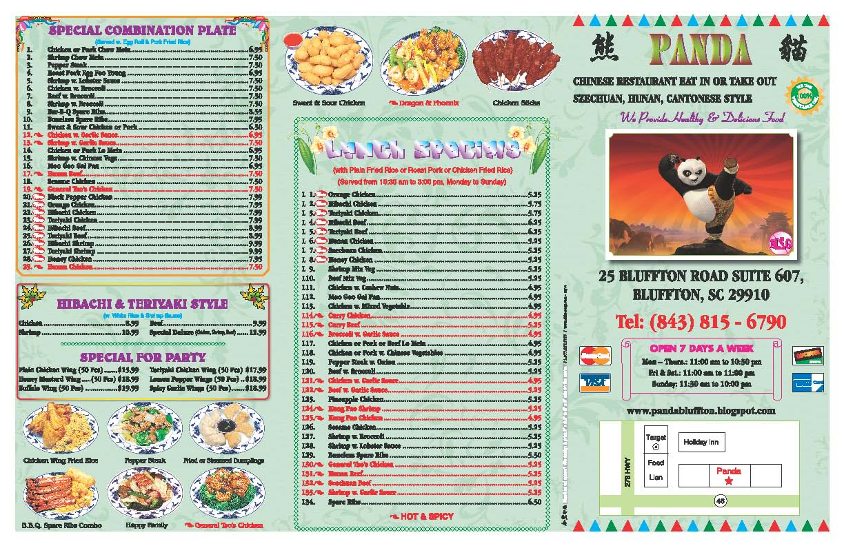 panda in bluffton . ph:843-815-6790: the new menu of chinese panda