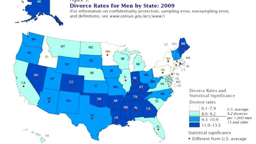 No Fault Divorce States Map - Map