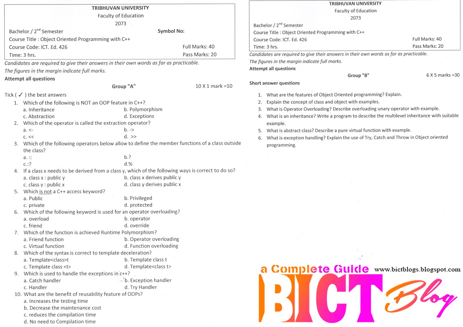 Object Oriented Programming With C Previous Year Questions
