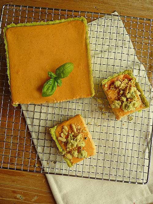 Almond Corner: Tomato Cheesecake with Basil-Pine Nut Crumble