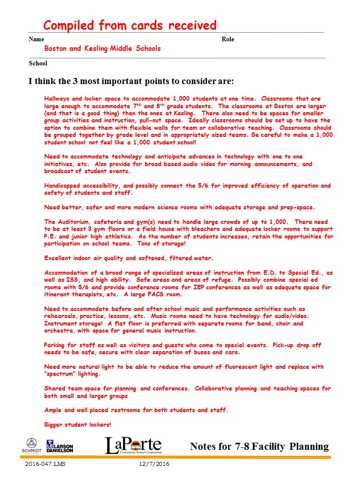 LaPorte Community Schools projects: 2016