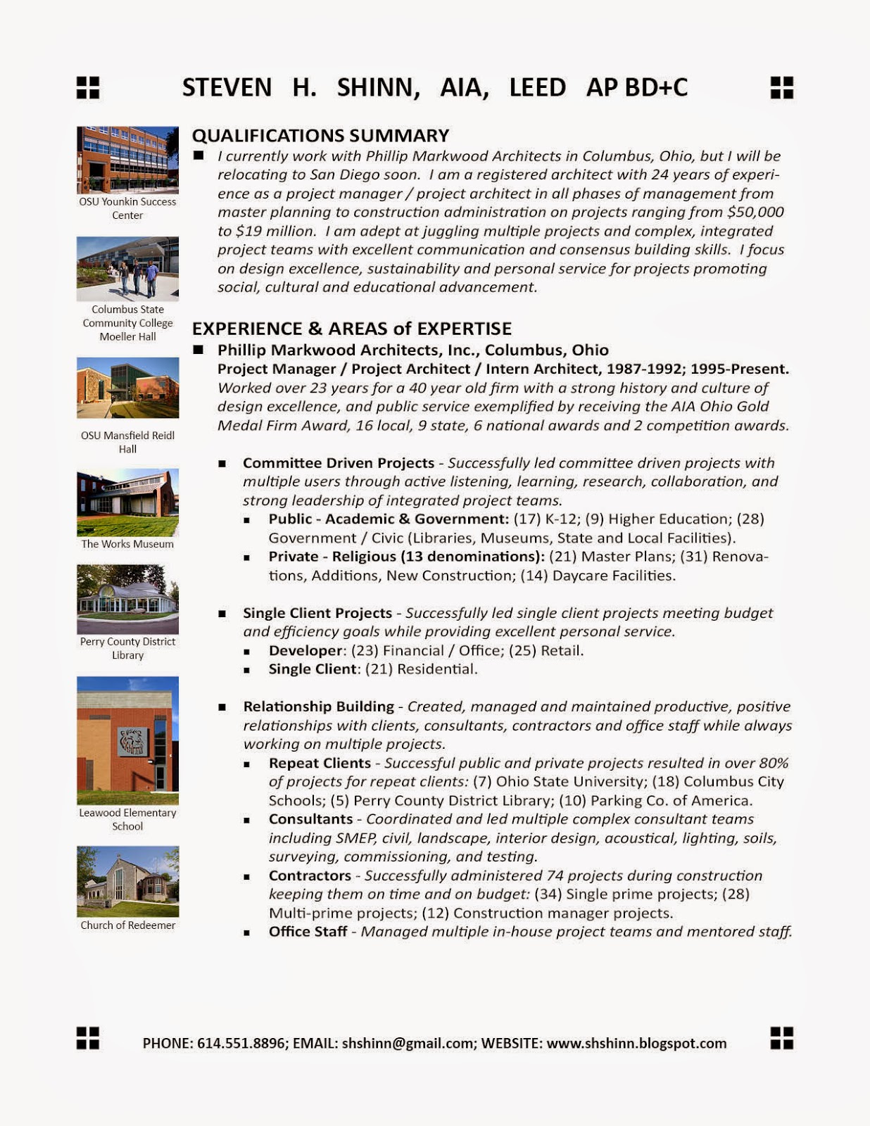 Steven H Shinn, AIA, LEED AP BD+C: Resume