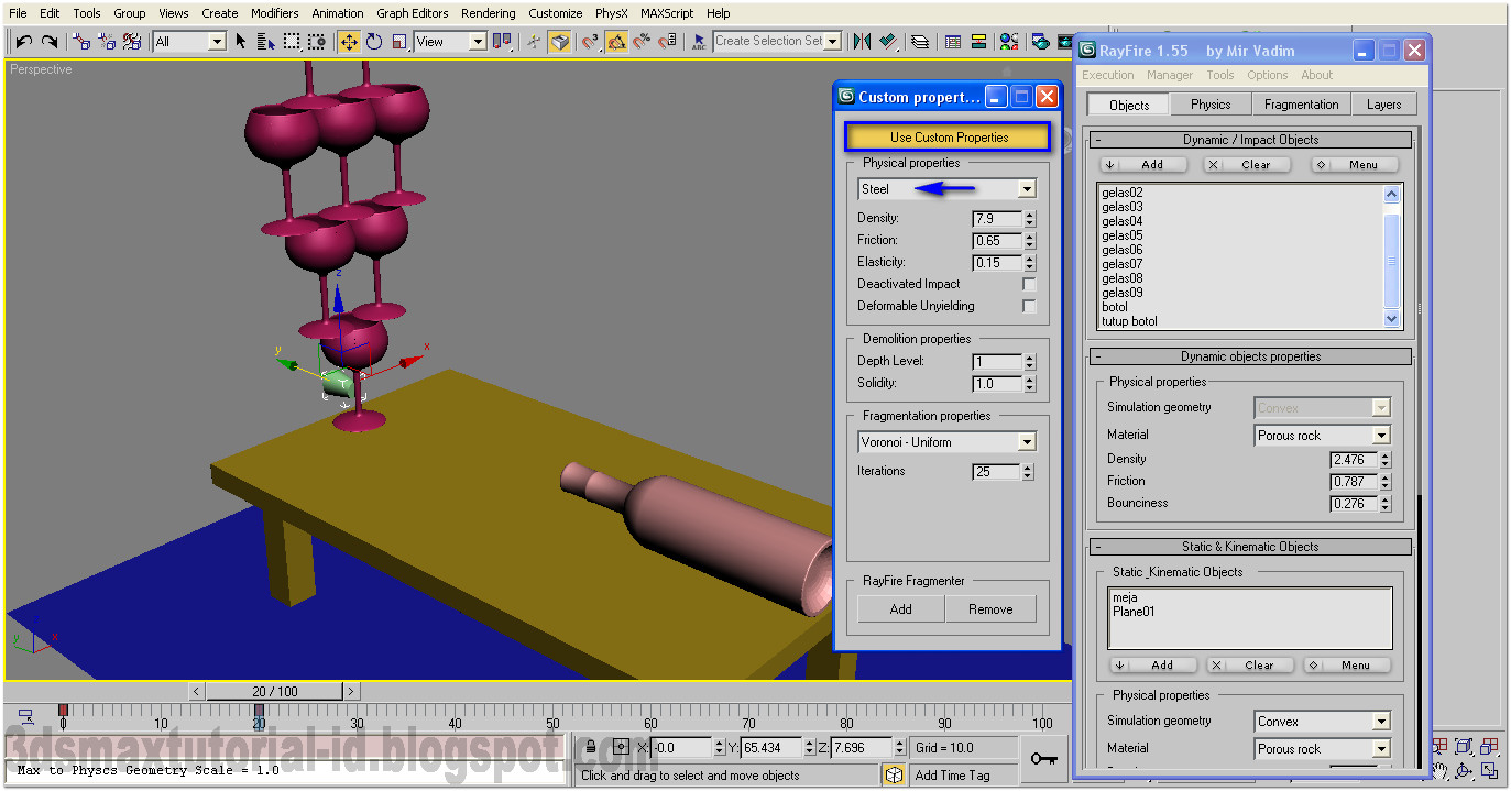 Simulasi Gelas Pecah (3ds Max RayFire Tutorial) ~ 3ds Max Tutorial - id