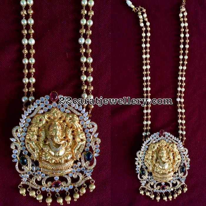 Silver Ganesh Pendant Two Layer Beads Chain - Jewellery Designs