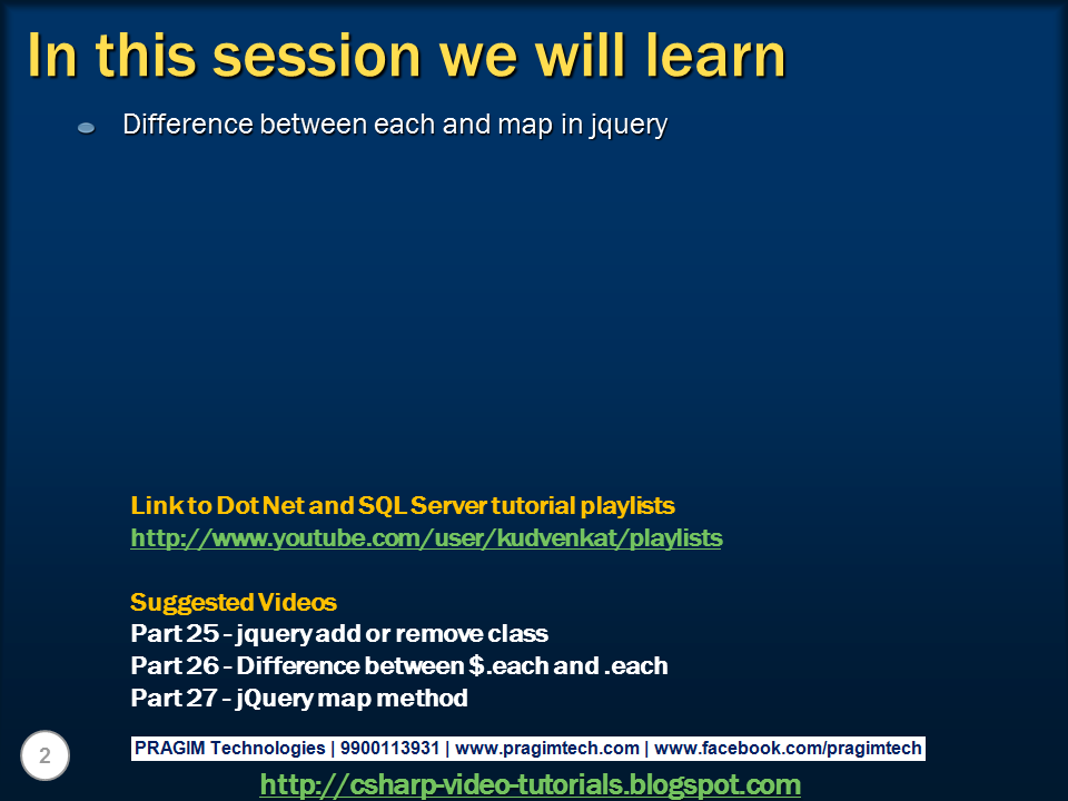 Sql Server Net And C Video Tutorial Difference Between Each And Map In Jquery
