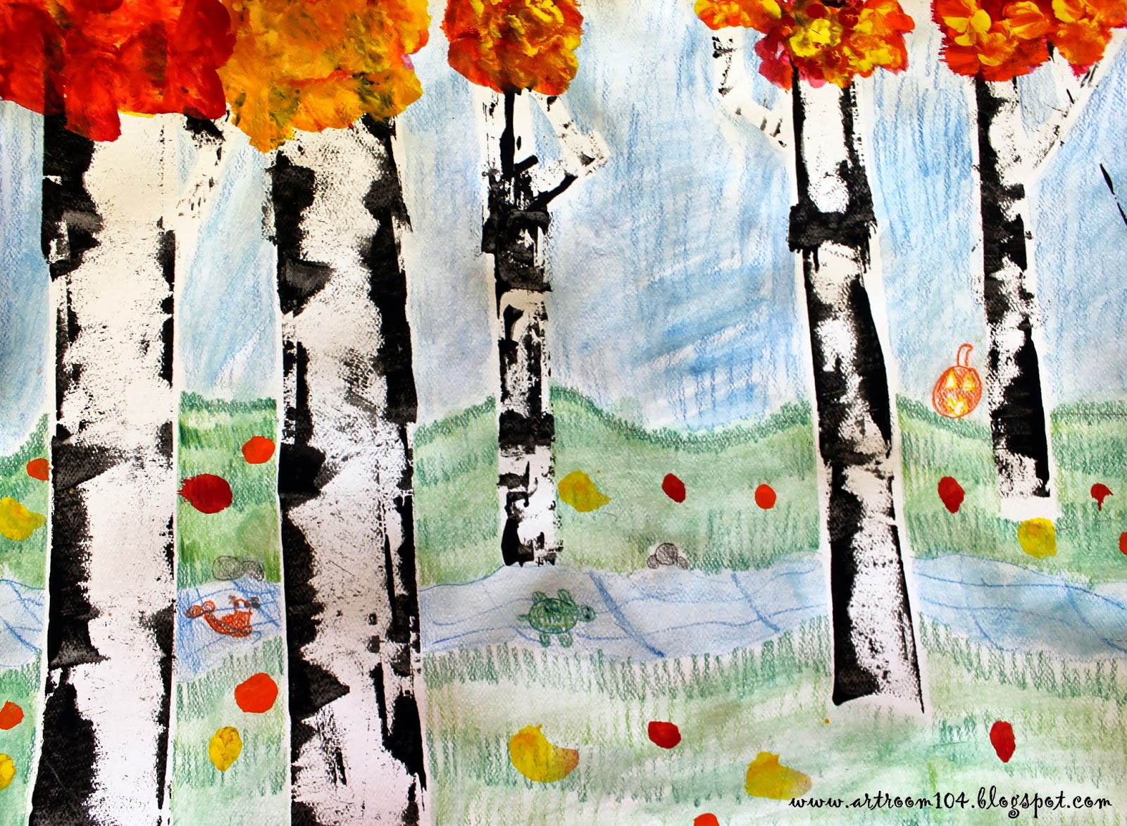 Art Room 104: 3rd Grade: Fall Birch Trees