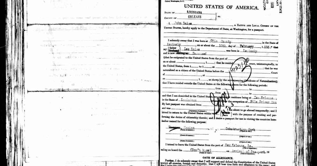 Ohio County, Kentucky History: Passport Application - John Wesley Baize ...