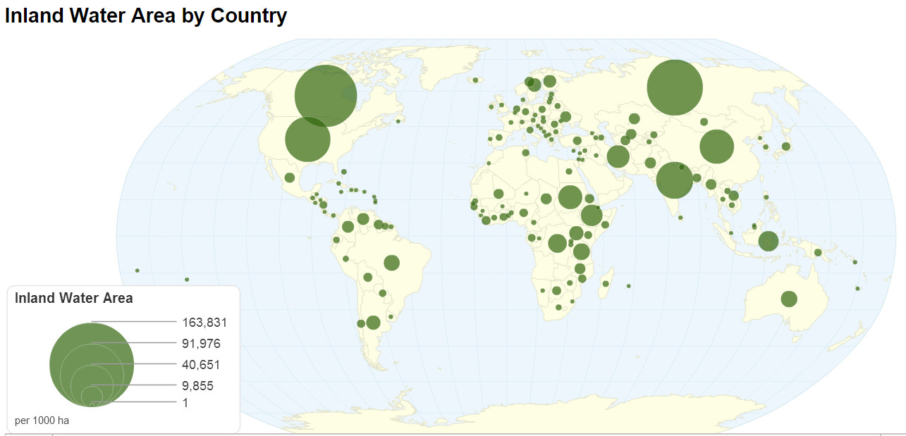 Inland water area by country - Vivid Maps