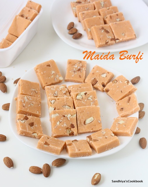 Sandhiya's Cookbook: Maida Burfi | Simple Burfi | Burfi Recipe
