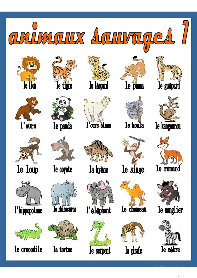 J'adore le français: LES ANIMAUX