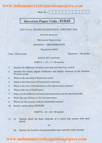 080120045 Mechatronics April May 2015 Question Paper - University ...