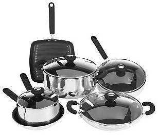 Cook's Essentials Polished Aluminum 10-pc. Set w/Color Handles ...