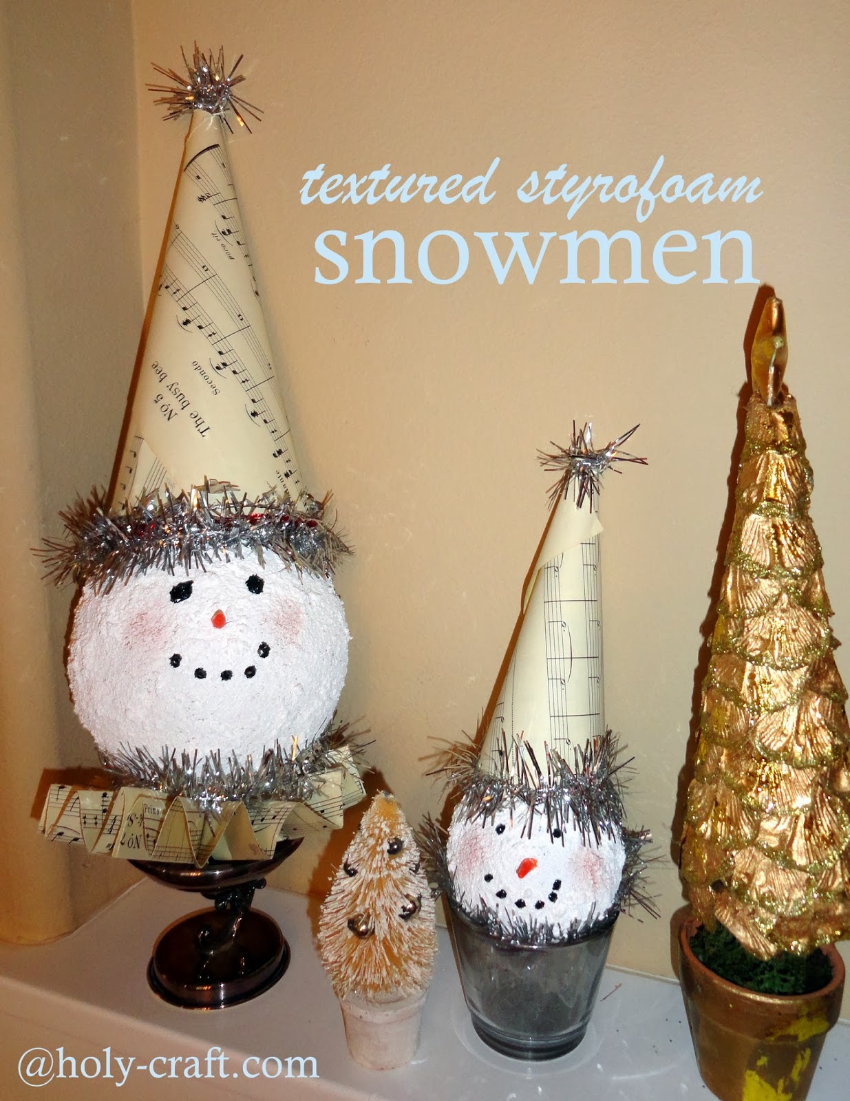 textured snowmen in vintage jars