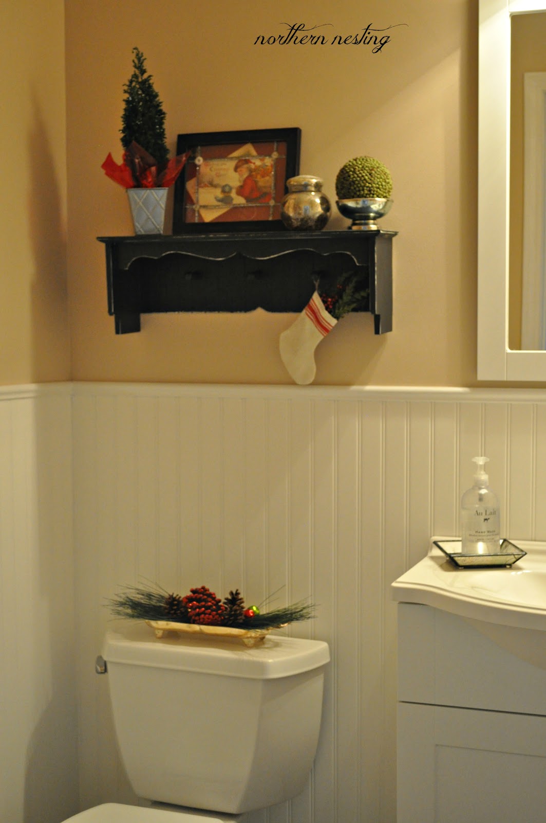Northern Nesting: Powder Room dressed for Christmas