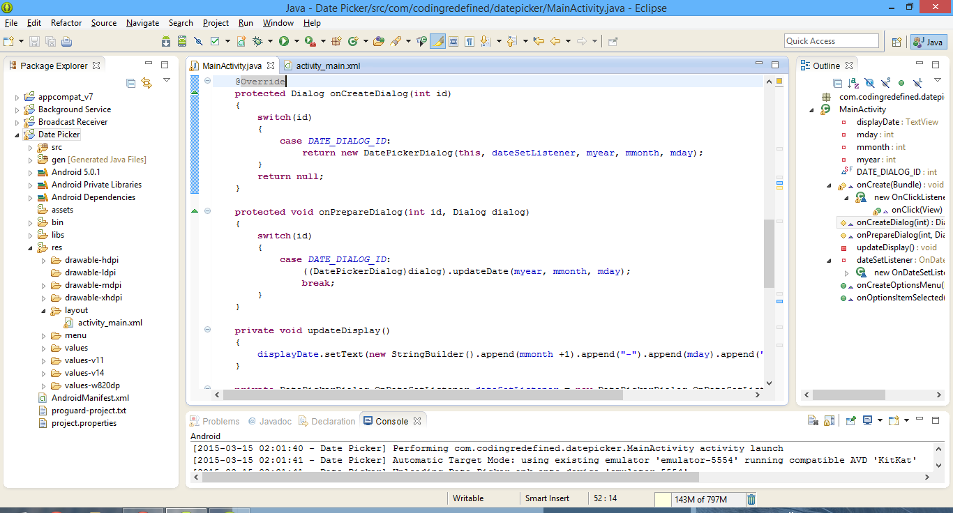 Coding Redefined | Sample Code & Tutorials: Android Date Picker