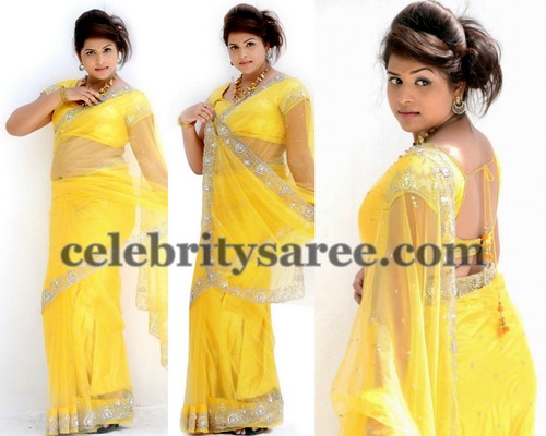 Hema Lime Yellow Net Saree - Saree Blouse Patterns