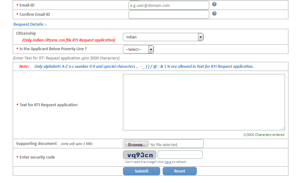 E-FILLING OF FORMS: HOW TO FILE ONLINE RTI APPLICATION