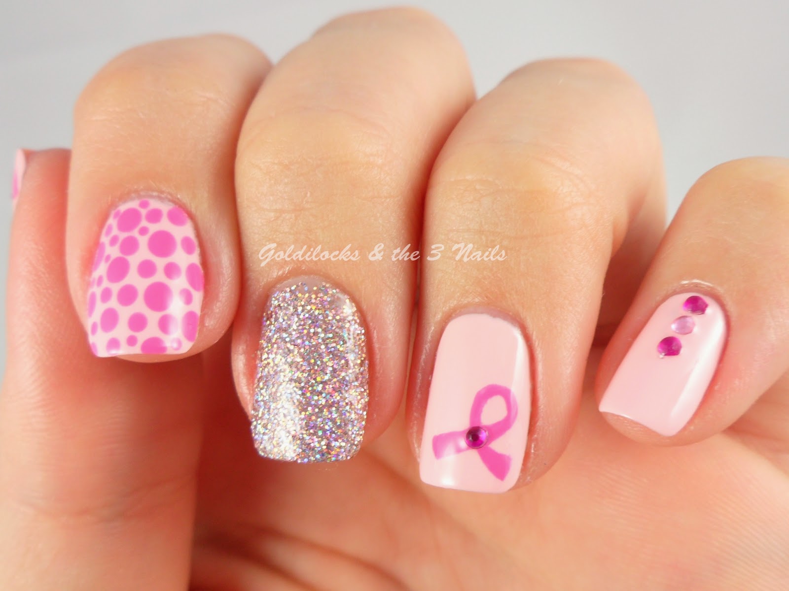 Goldilocks & the Three Nails: Breast Cancer Awareness Nail Art