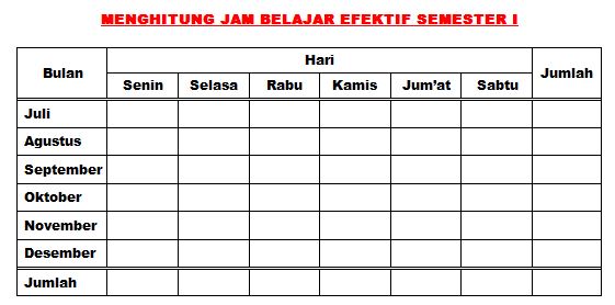 Contoh Format untuk Menghitung Jam dan Hari Efektif Belajar Semester I ...