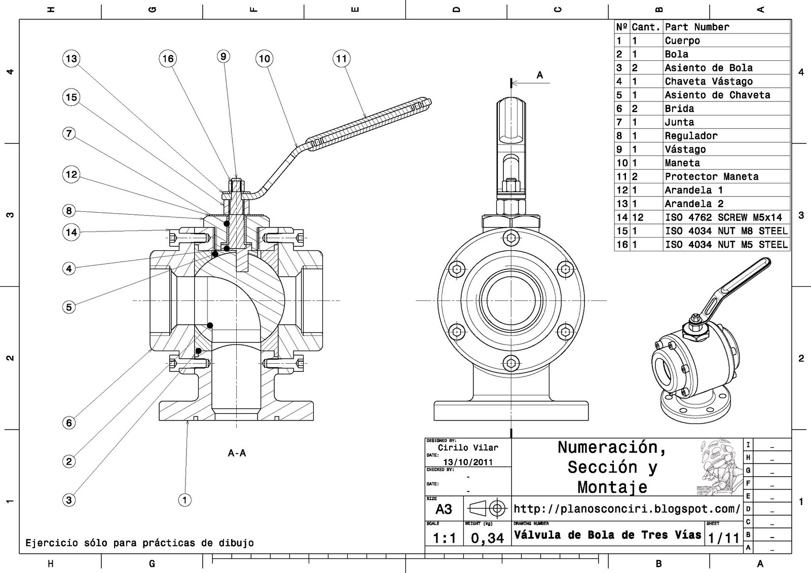 Planos ...con ciri: Válvula de Bola de Tres Vías
