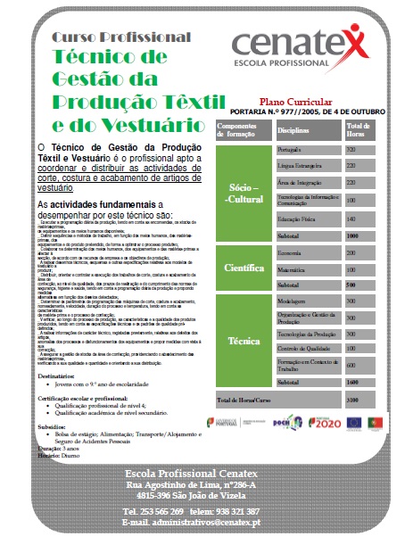 Na Cenatex em Vizela curso Técnico Gestão Produção Têxtil Vestuário