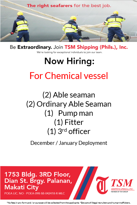 Able seaman (2x), O/S (2x), Pumpman, Fitter, 3rd Officer For Tanker ...
