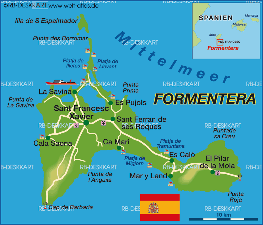 Formentera Carte de la ville - Carte Espagne Ville Région politiques