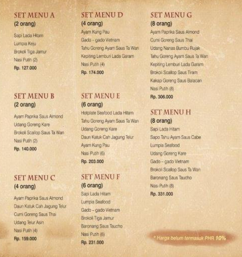 Daftar Harga Menu Ta Wan Restoran China Favorit