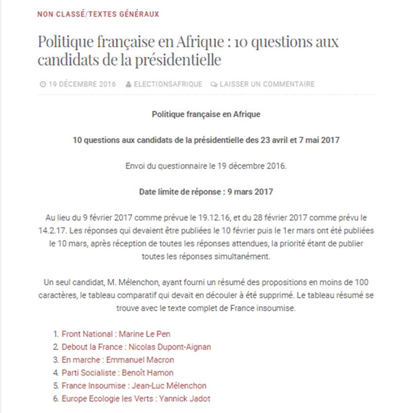TEN QUESTIONS TO THE CANDIDATES TO THE FRENCH PRESIDENTIAL ELECTION ...