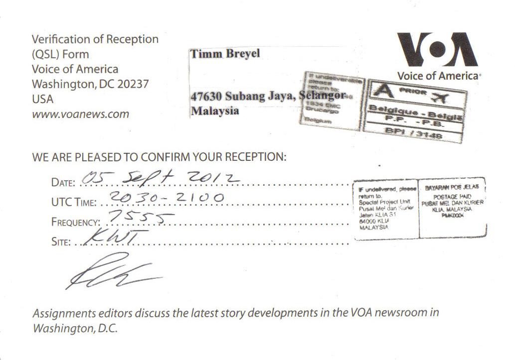 SOUTH EAST ASIA DXING: Voice of America (via Kuwait)