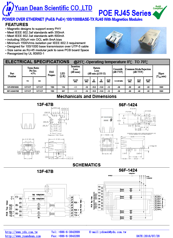 PoE Component-RJ45 Magnetics-POE RJ45 Series ( PoE / PoE+ ) 100 ...