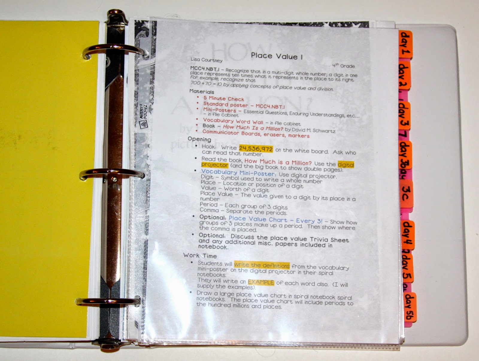 Mrs. C's Classroom: Lesson Plan Notebook Organization