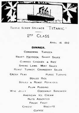 TITANIC MENUS...BON APPETIT!