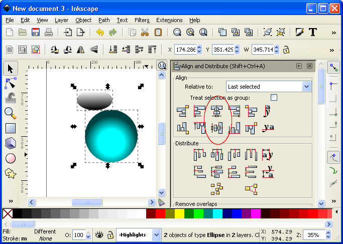 Making a glossy spherical button using Inkscape
